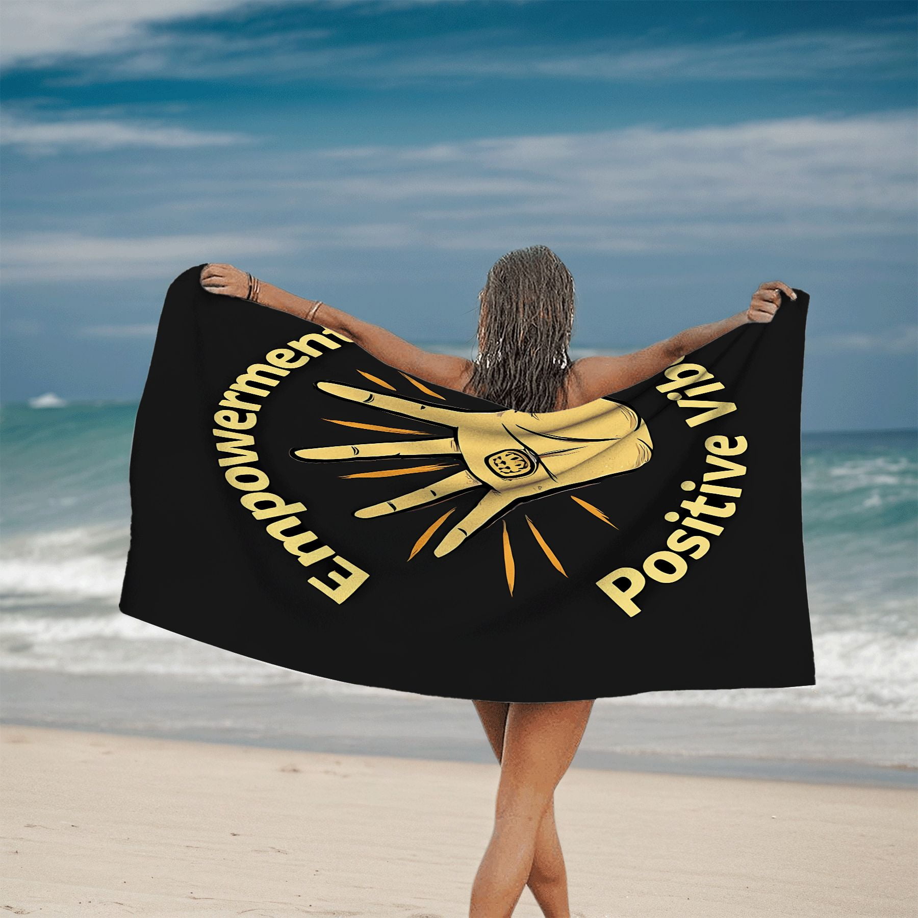 Empowerment Beach Towel - Vibrant Hand Design with Radiating Energy ...