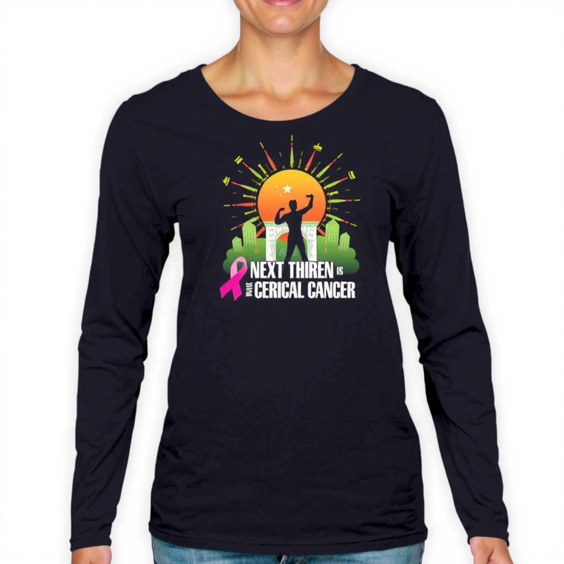 Empowerment Long Sleeve T-Shirt with Pink Ribbon & Hopeful Design ...