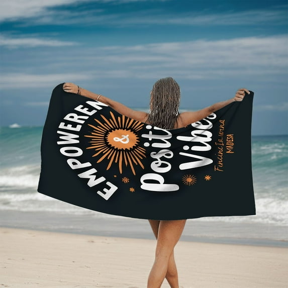 Empowerment & Positive Vibes Beach Towel - Radiant Orange Burst Design ...