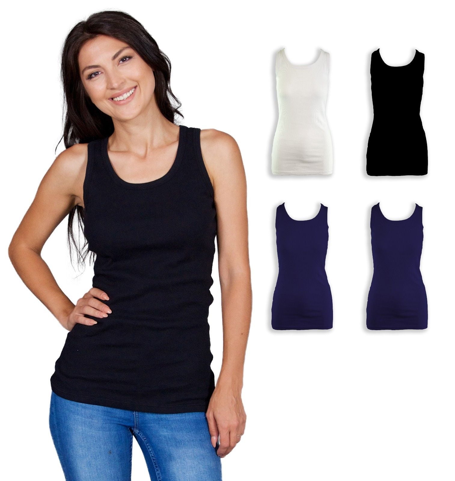 Emprella Ribbed Racerback Tank Tops for Women 4-Pack (Black / Grey ...