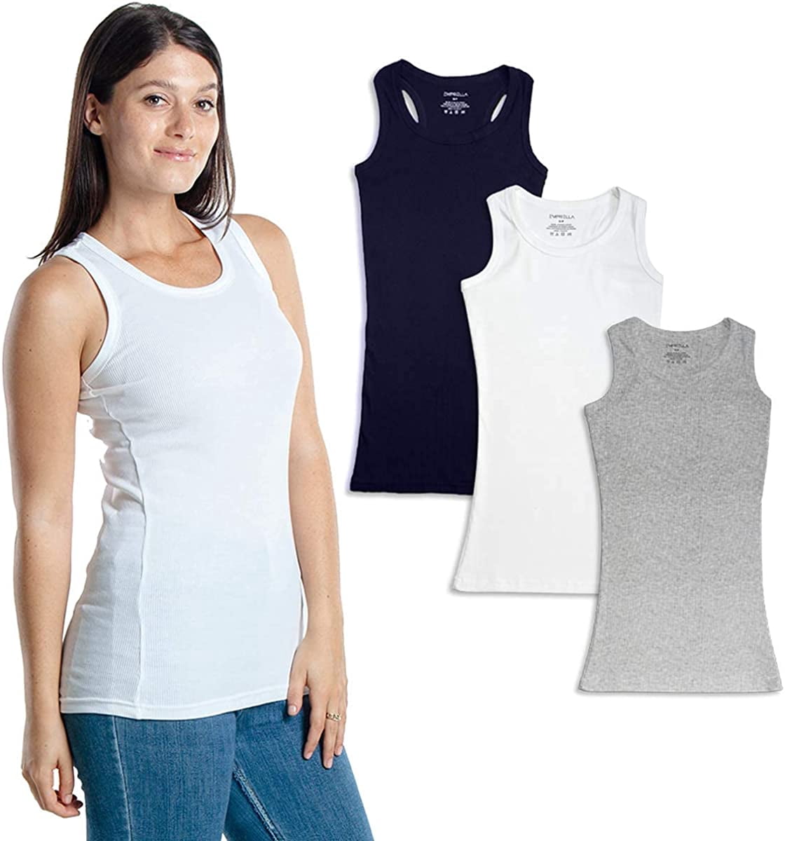 Emprella Cotton Tank Tops for Women, Soft, 3 Pack Assorted Ribbed ...