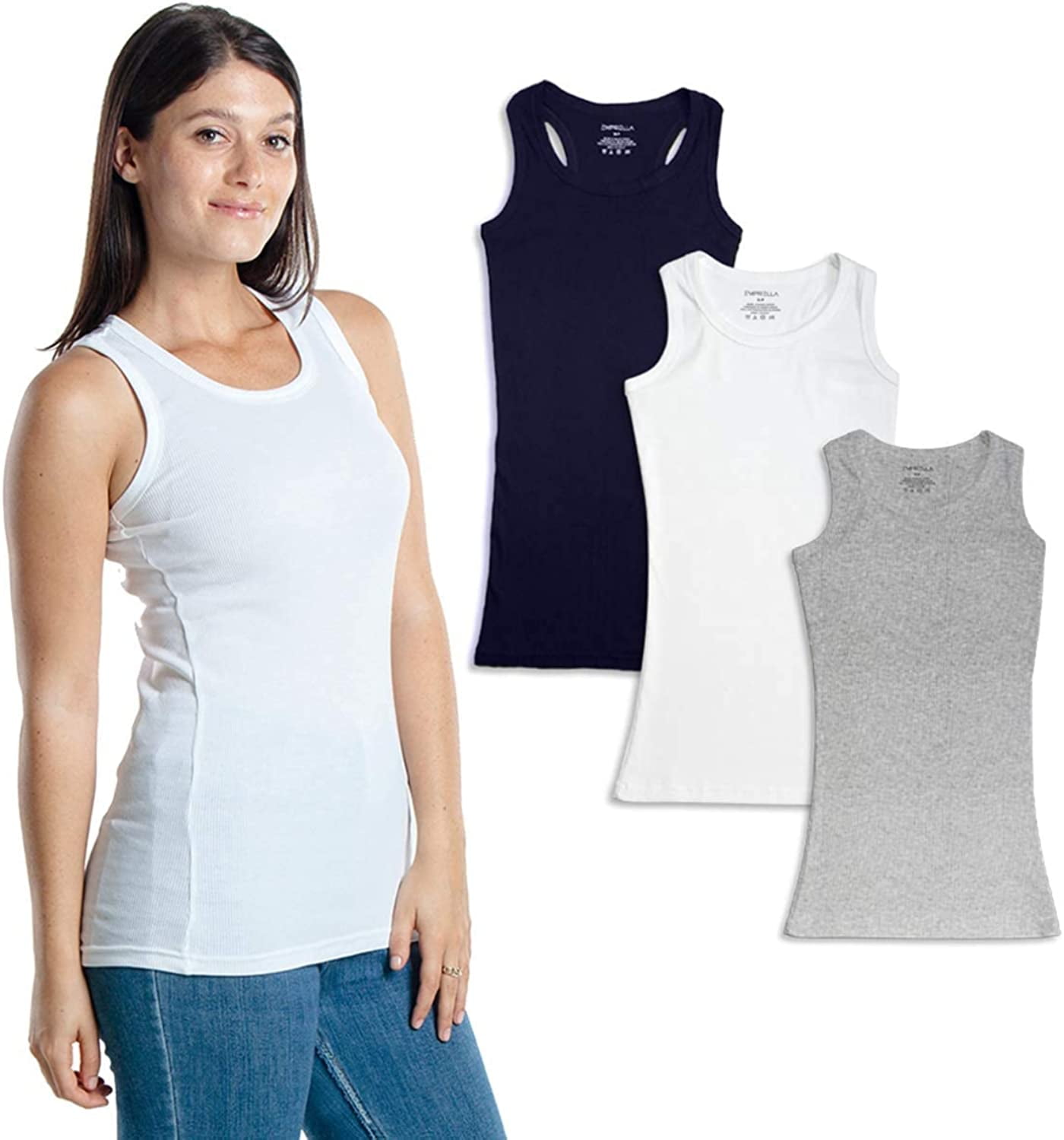 Emprella 3-Pack Ribbed Racerback Women's Tank Tops - Soft Cotton ...