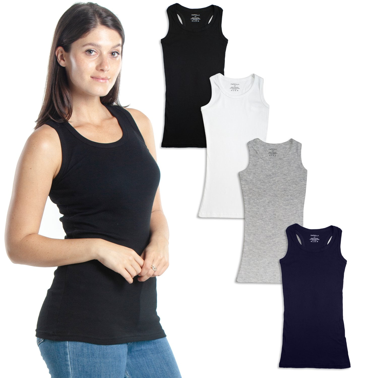 Emprella 100% Cotton XL Tank Tops for Women, 4 Pack Ribbed Racerback ...