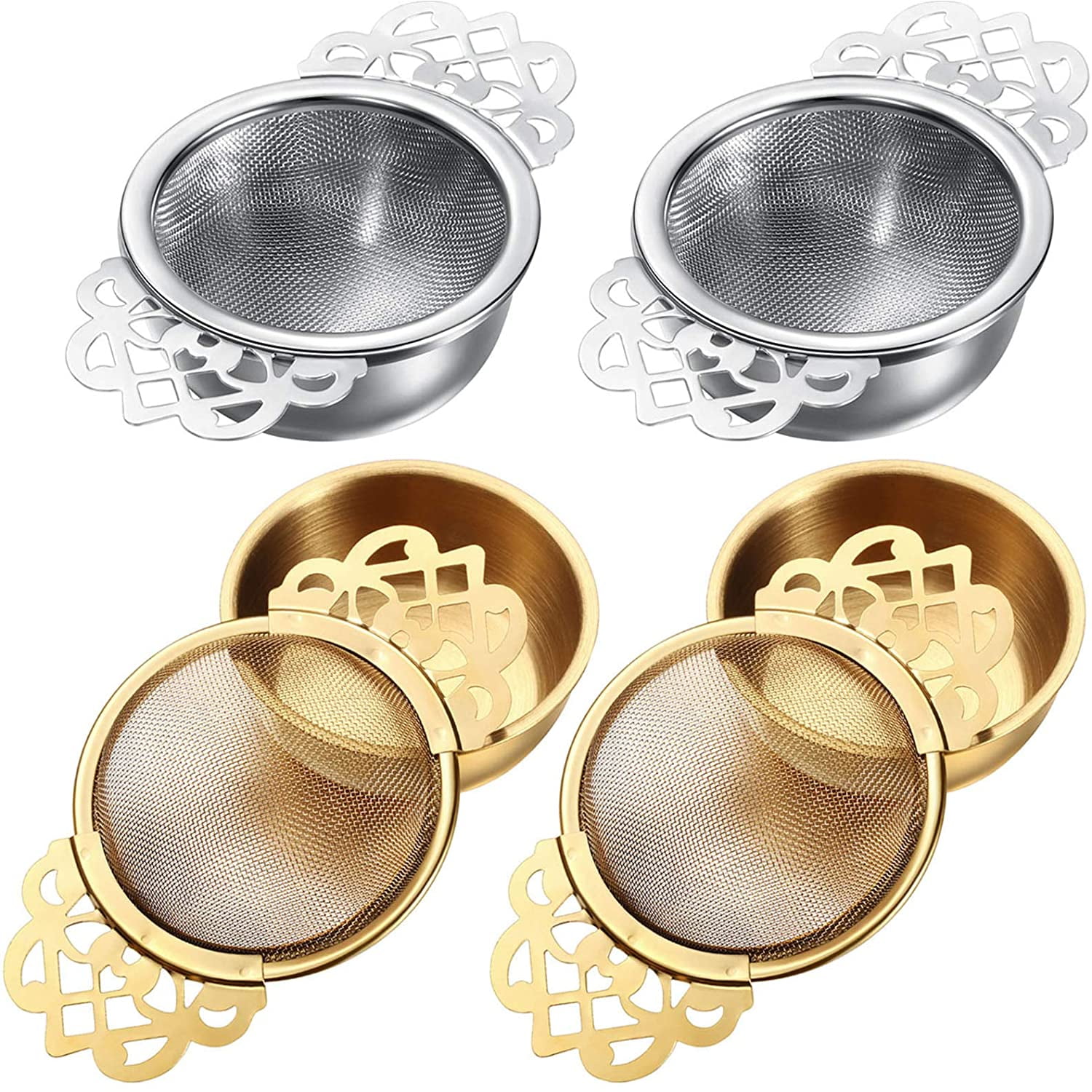 Empress Tea Strainers with Drip Bowls, Mesh Tea Infuser Stainless Steel ...