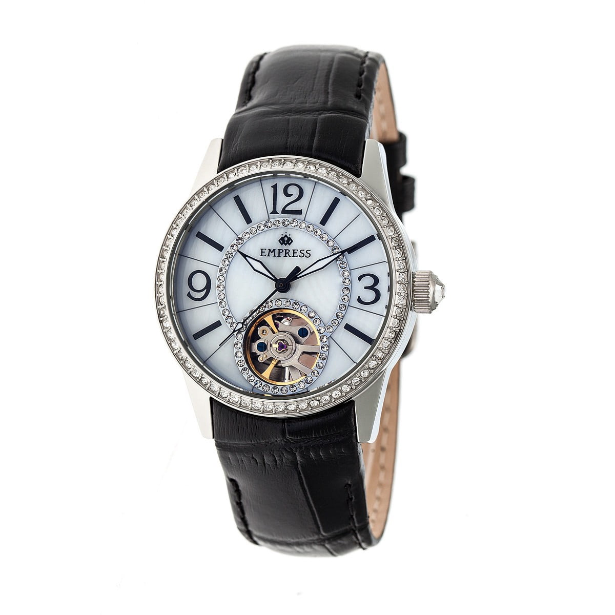 Empress Valois Automatic Mop Leather-Band Watch - Silver/White ...
