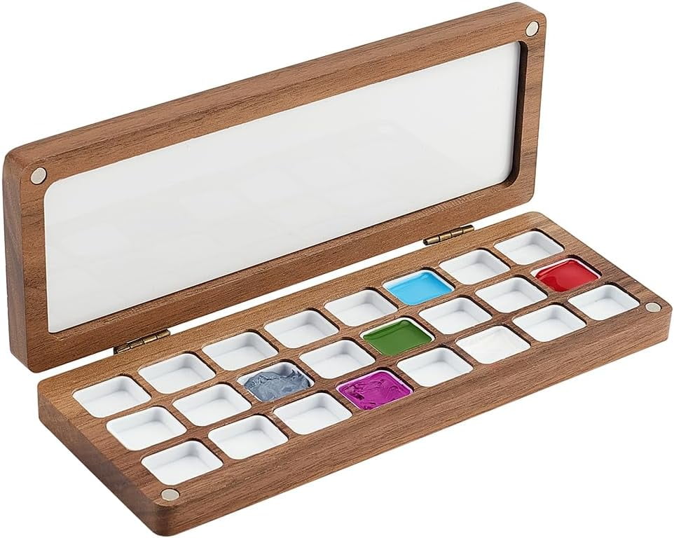 Empty Bamboo Watercolor Paint Palette 24 Grids Wooden Color Mixing Tray ...