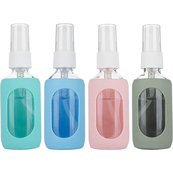 Empty Clear Glass 2oz Small Spray Bottles with Silicone Sleeve ...