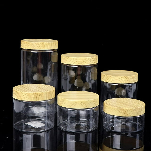 Empty Clear Jar Container With Plastic Imitation Wood Lid Plastic ...