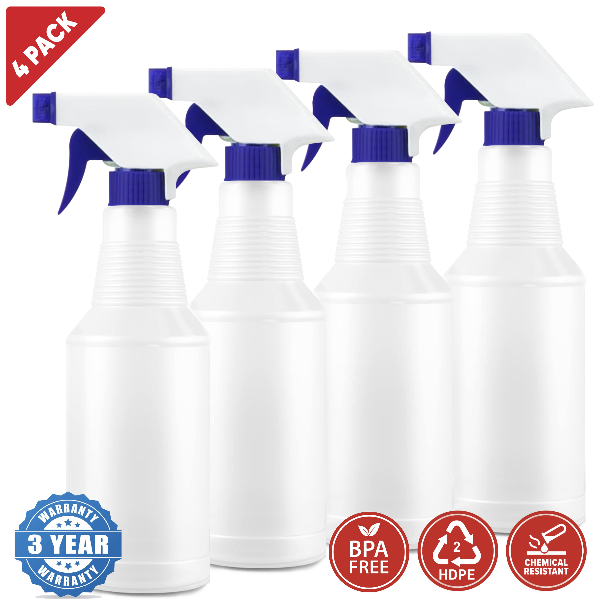 Harris Professional Spray Bottle 32oz 3-Pack, All-Purpose with Clear ...