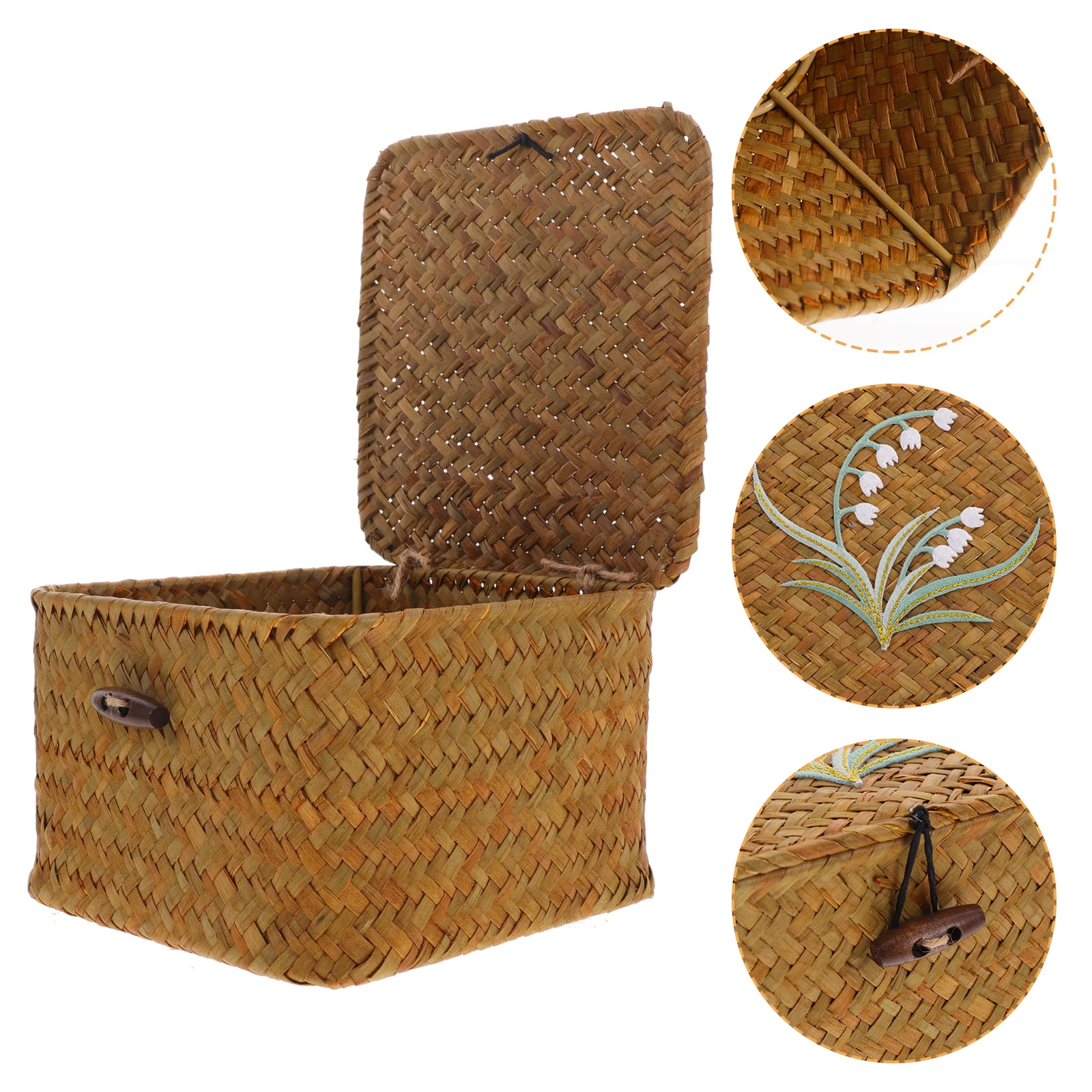 SOPOTUTU Decorative Woven Basket Container Set, Khaki Wicker Storage ...