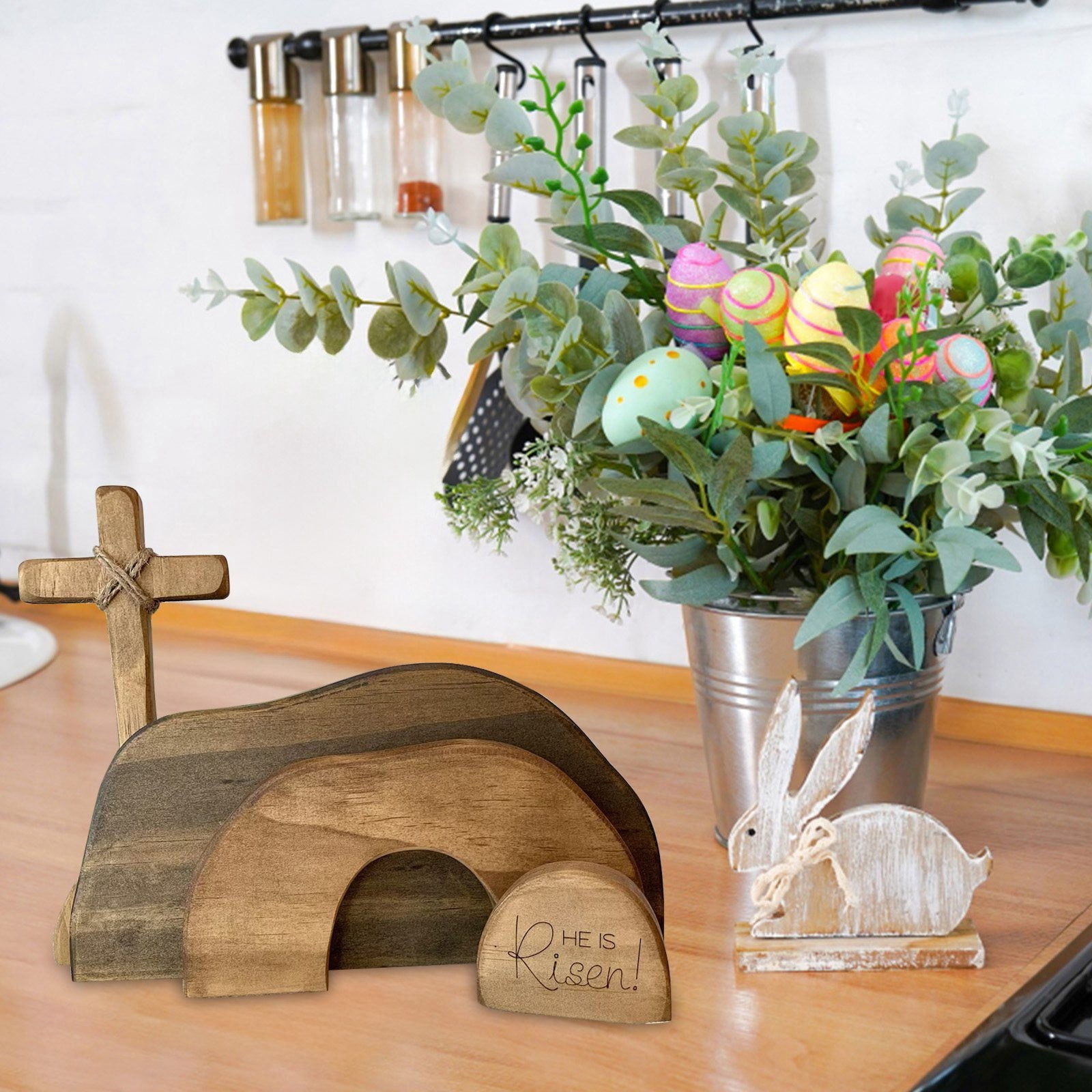 Empty Tomb Easter Decor Set - 2025 Resurrection Scene with Wooden Jesus ...