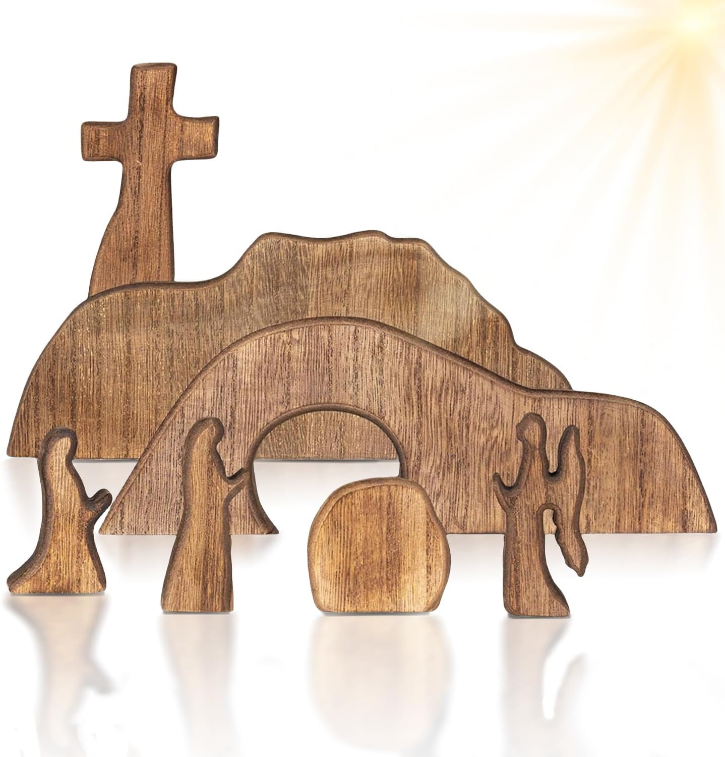 Empty Tomb Easter Scene & Cross Decoration - 7 PCS Wooden Resurrection ...