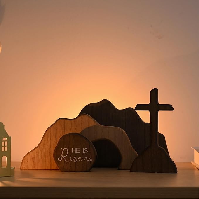 Empty Tomb Easter Scene and Cross Decoration, Wood Easter Resurrection ...