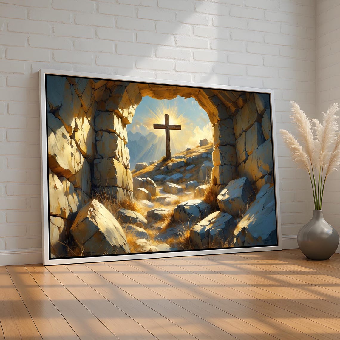 Empty Tomb Resurrection Wall Art Glowing Cross Christian Canvas Easter ...