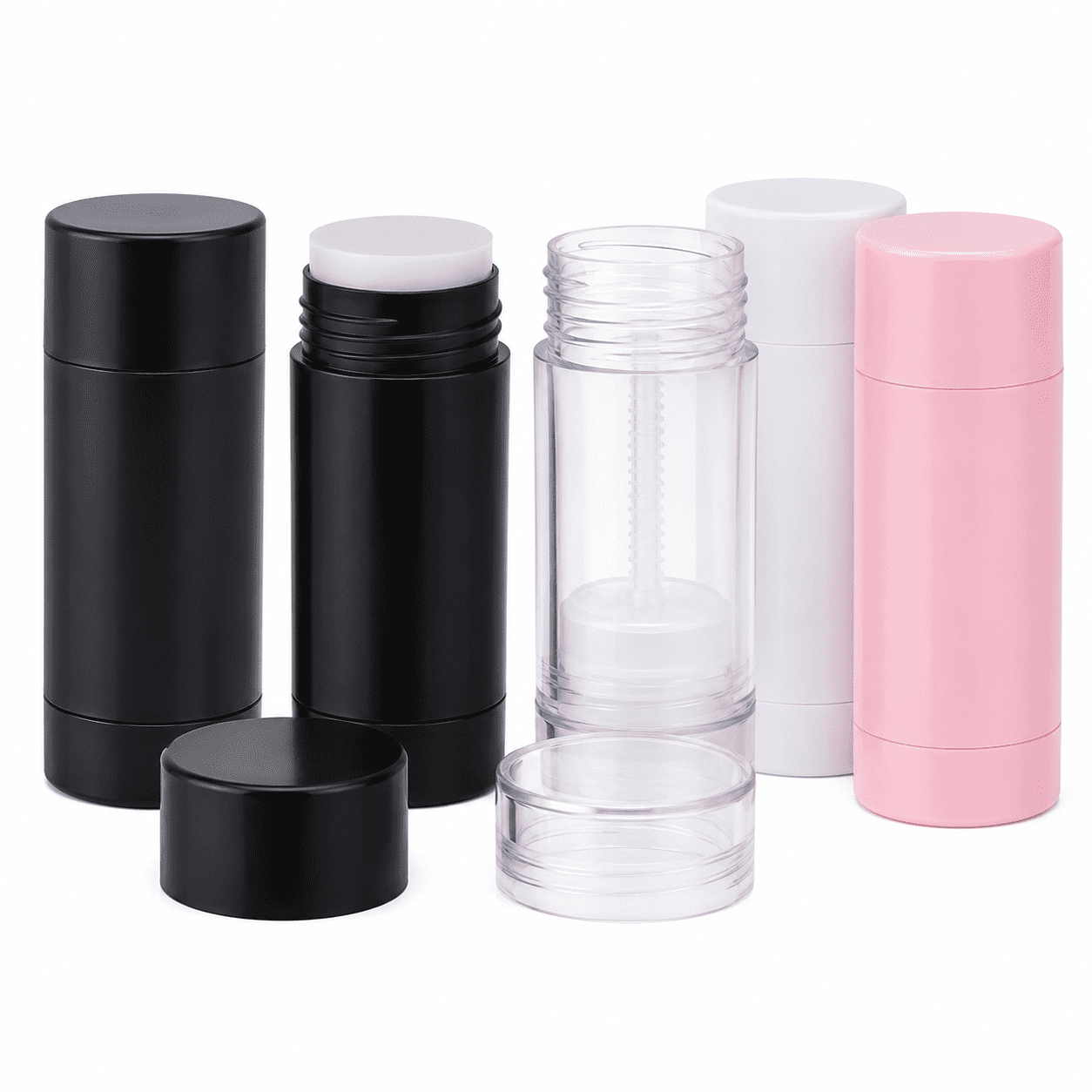 Empty Twist Up Deodorant Containers Black Plastic Refillable Round ...