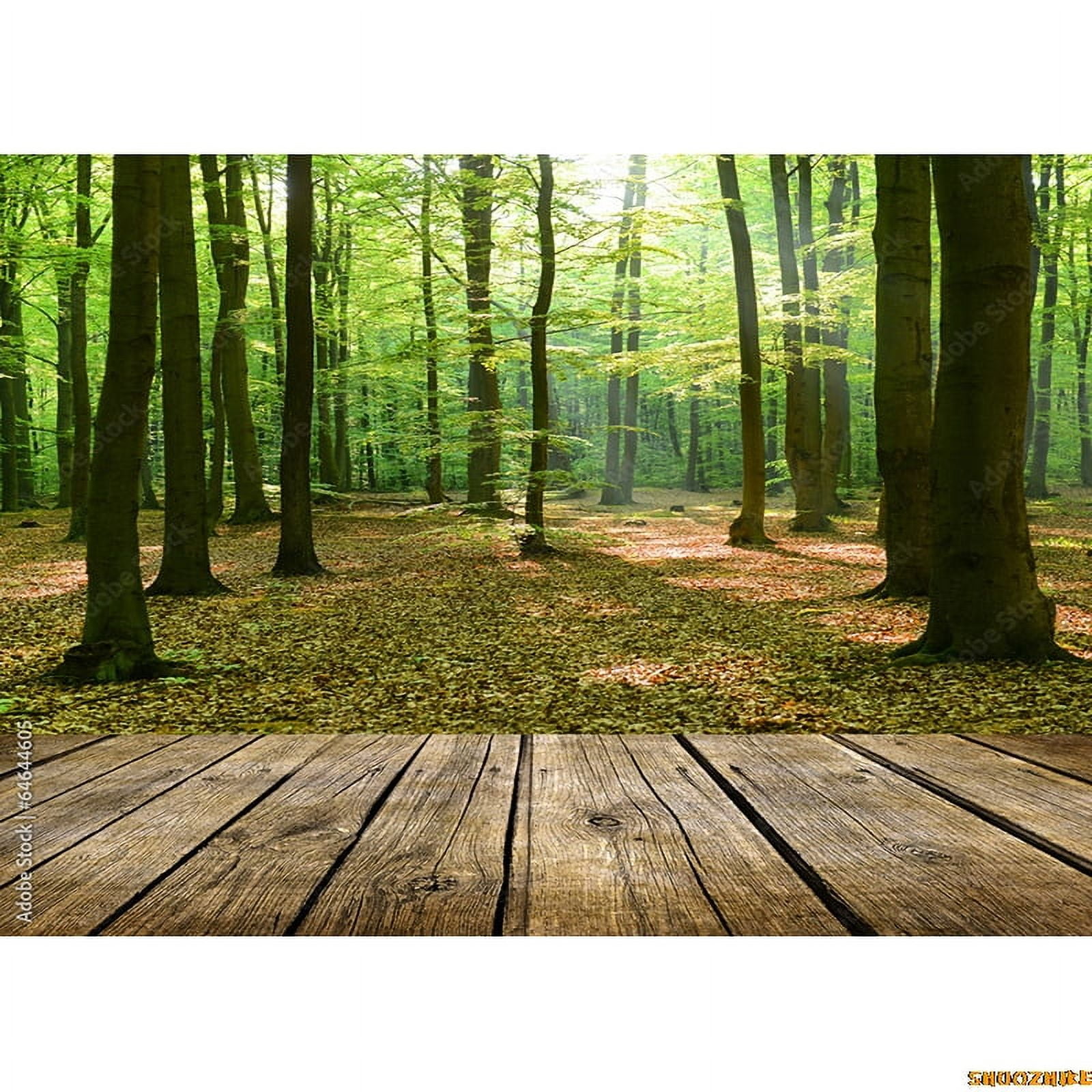 Empty Wood Flooring On Gre Forest Photography Backdrops Props Morning ...