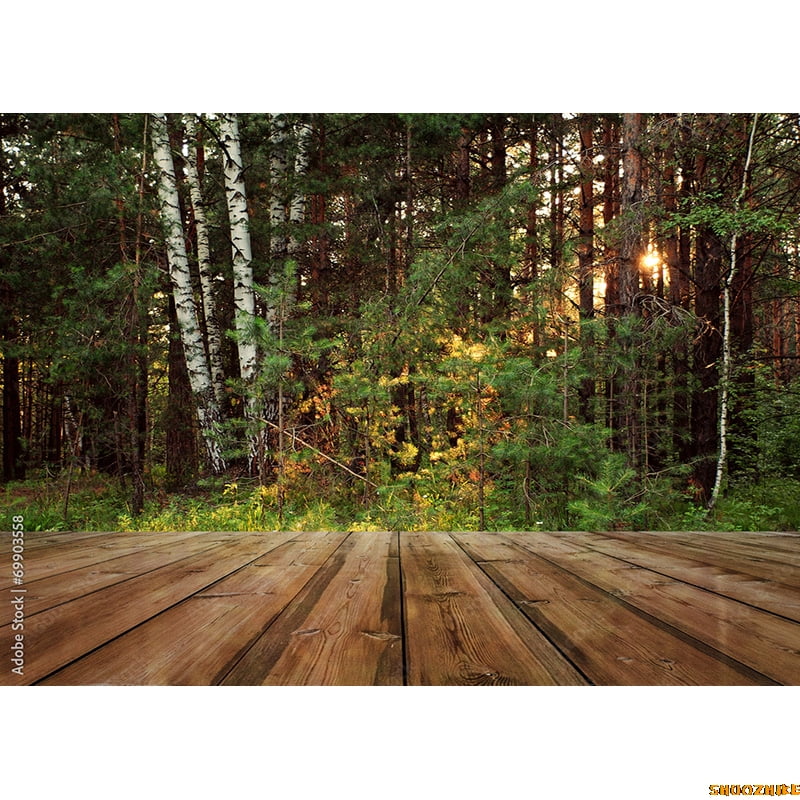Empty Wood Flooring On Gre Forest Photography Backdrops Props Morning ...