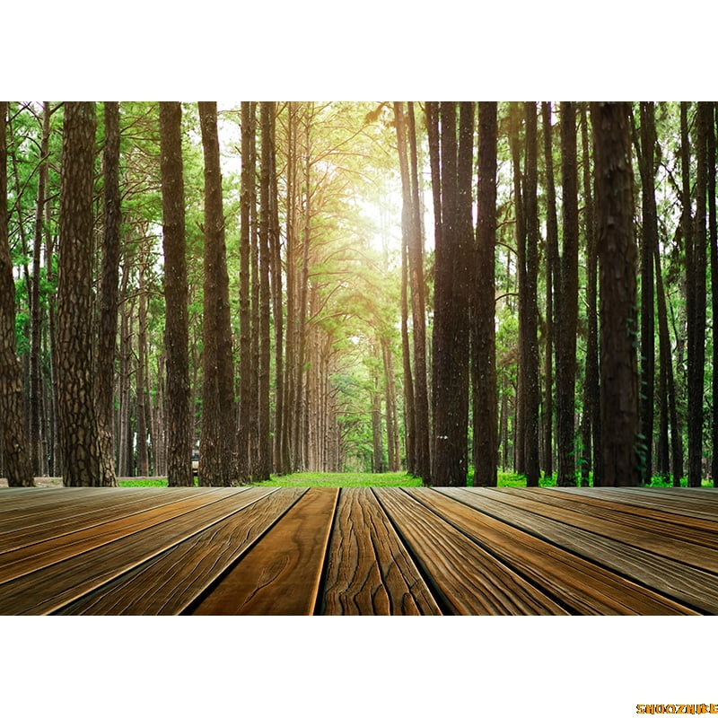 Empty Wood Flooring On Gre Forest Photography Backdrops Props Morning ...