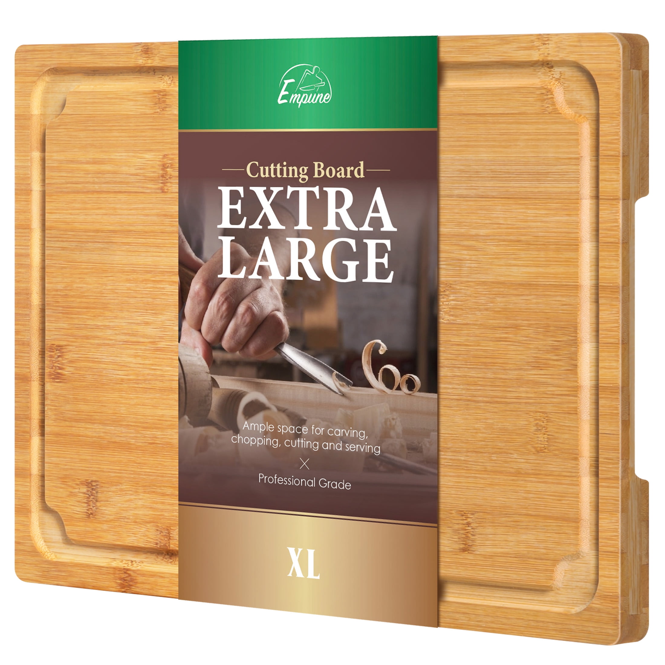 Empune XL Extra Large Bamboo Cutting Board, 17.6" Wooden Chopping Board ...