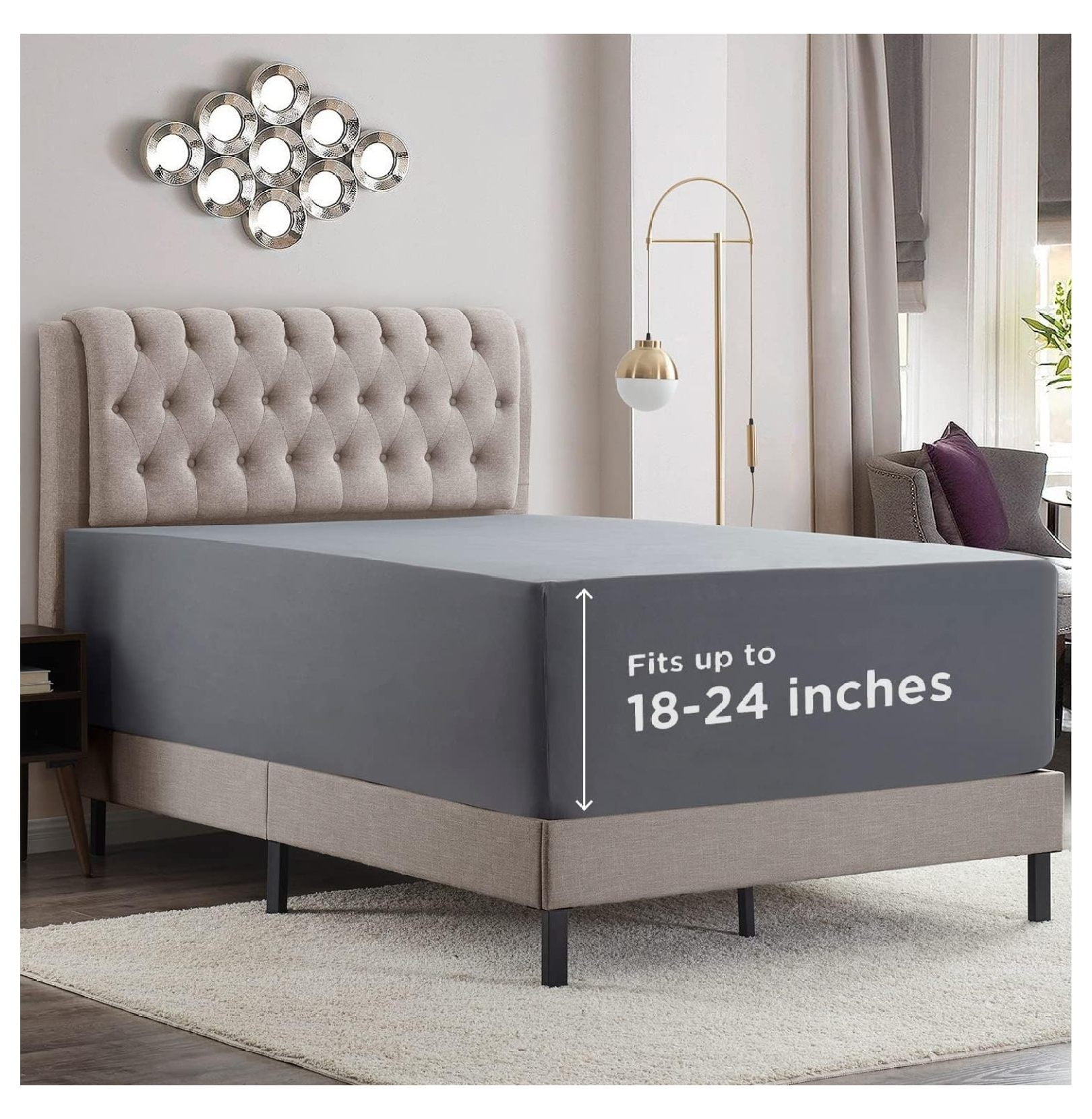 Empyrean Extra Deep Pocket - Grey, Soft King Size Fitted Sheet for 18 ...