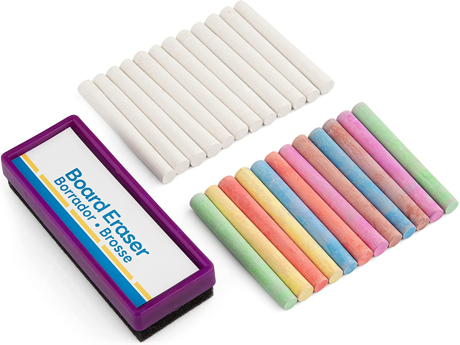 Emraw 12 White 12 Colored Dustless Chalk and Eraser - Walmart.com