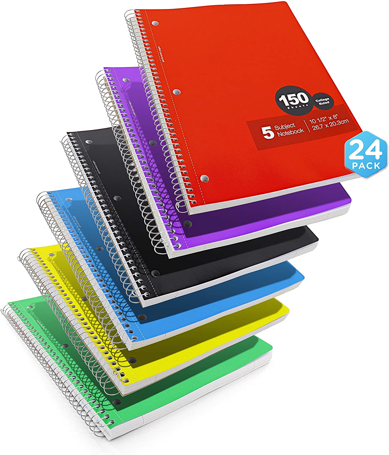 Emraw 3 Subject Spiral Notebooks, Wide Ruled, 120 Sheets White Paper ...