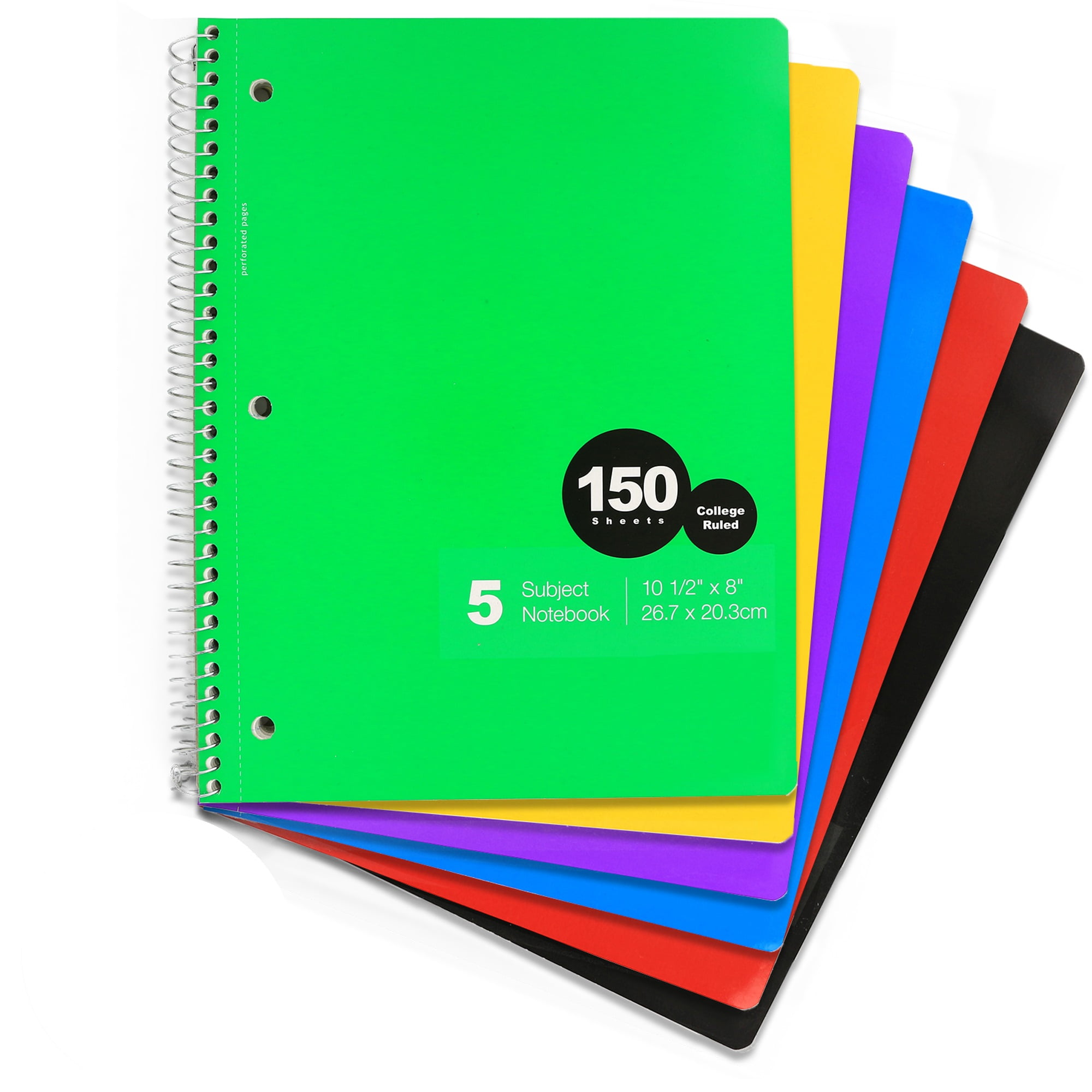 Emraw 5 Subject Spiral Notebook 150 Sheets College Ruled Wire Binding ...