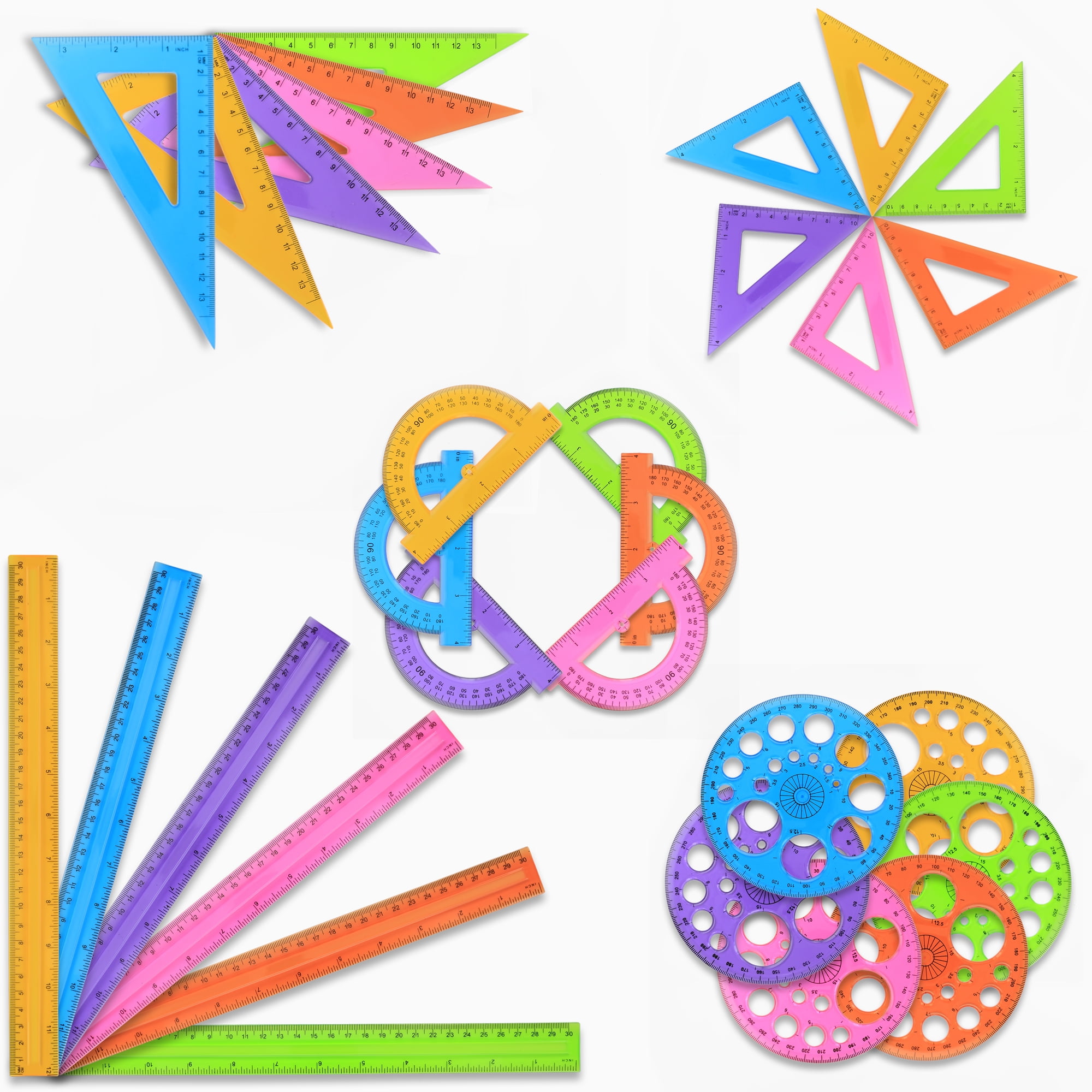 Emraw Super Great 5-Piece Geometry Ruler Combination Sets – Assorted ...