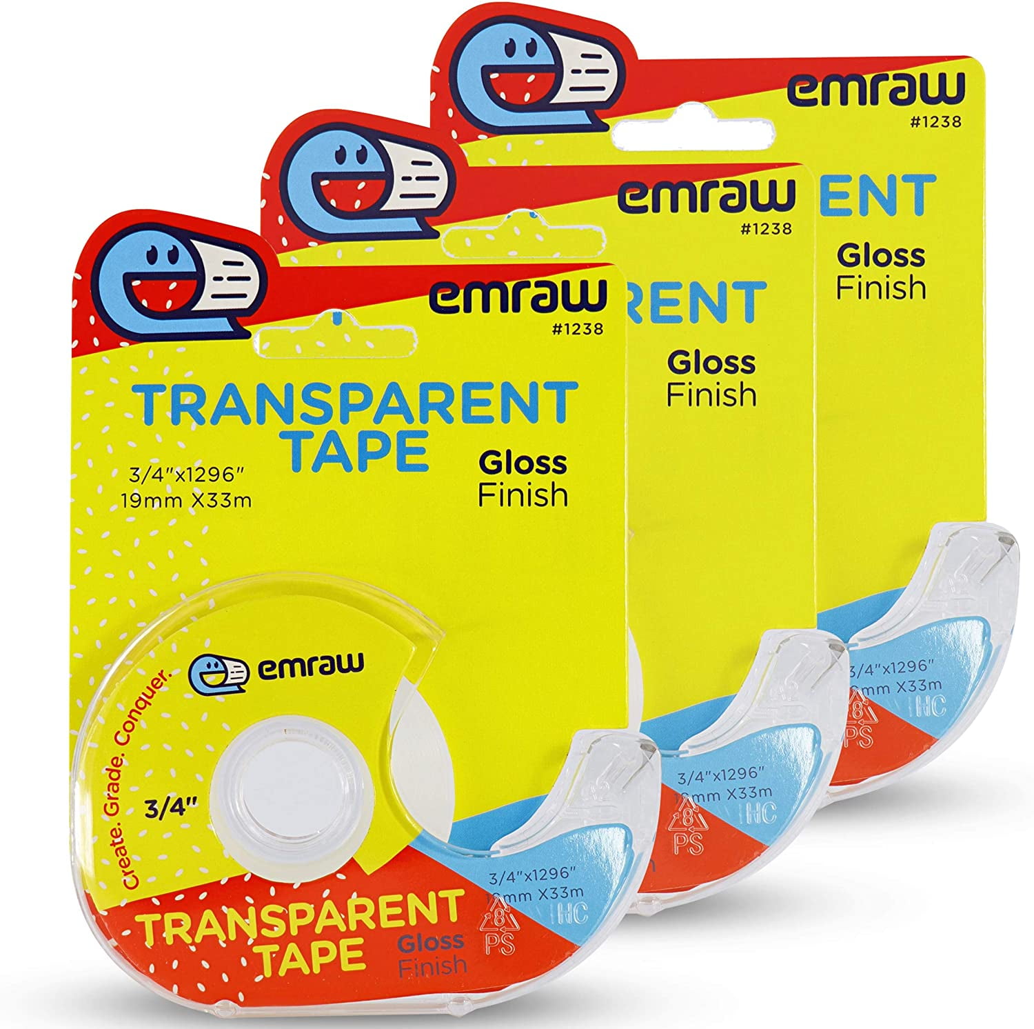 Emraw Transparent Tape 3/4" x 500" Rolls with Glossy Finish Resists ...