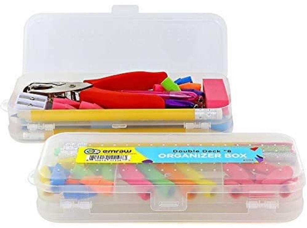 Emraw White Double Deck Pencil Box Plastic Pencil Case 24pk New ...