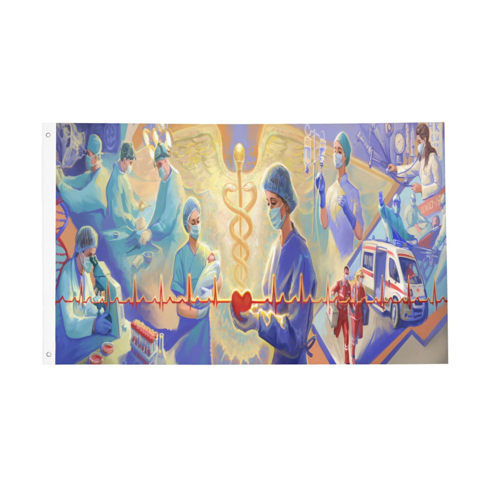 Ems Star Of Life Emt Paramedic Medic Art Flag 3x5 Ft Outdoor Indoor ...