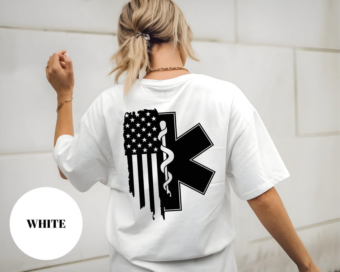 Ems Star Of Life T-Shirt: Distressed American Flag Emt Paramedic Tee ...