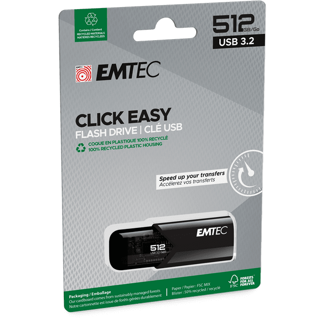 Emtec ECMMD512GB113 USB 3.1 B113 Click Easy 512GB Flash Drive - Walmart.com