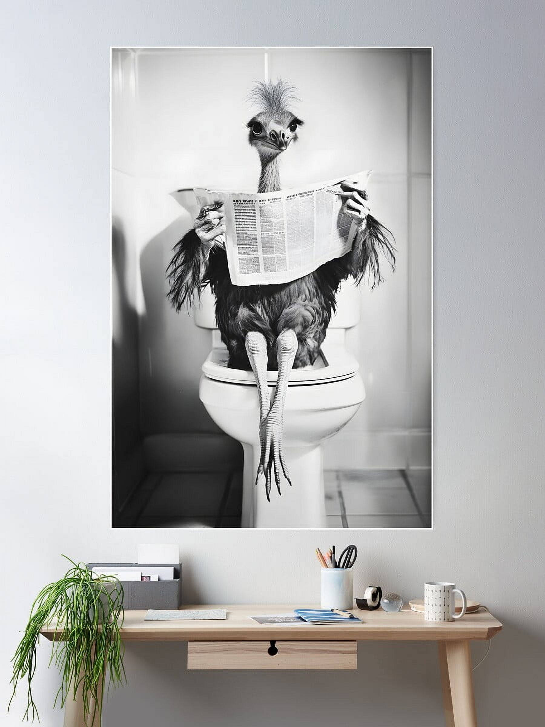 Emu Sitting On The Toilet Reading A Newspaper Poster Wall Art, Modern ...