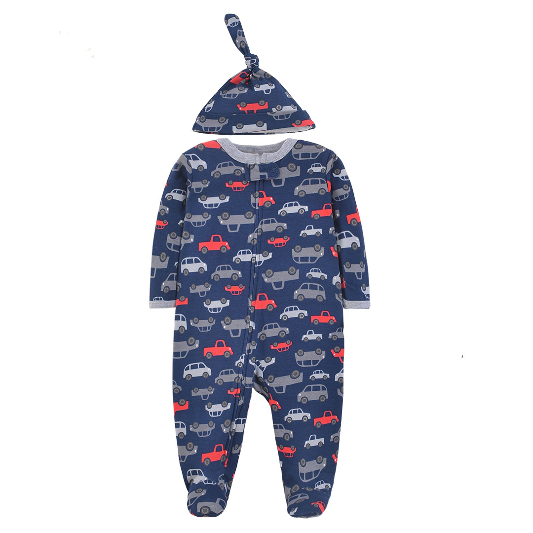 Emy Dola Baby Boys Long Sleeve 100% Cotton Zip-Front One Piece Footed ...