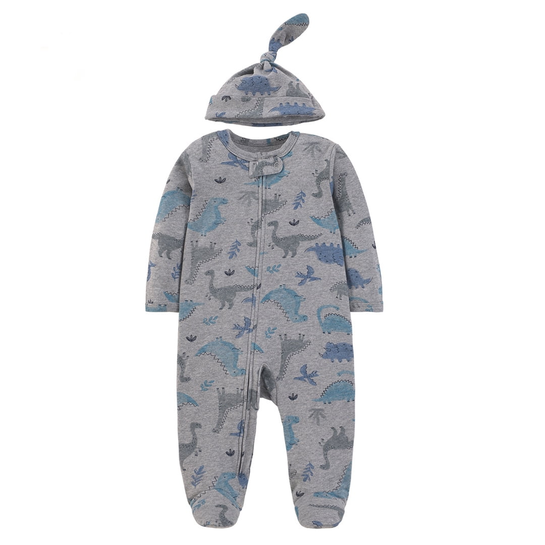 Emy Dola Baby Boys Long Sleeve 100% Cotton Zip-Front One Piece Footed ...