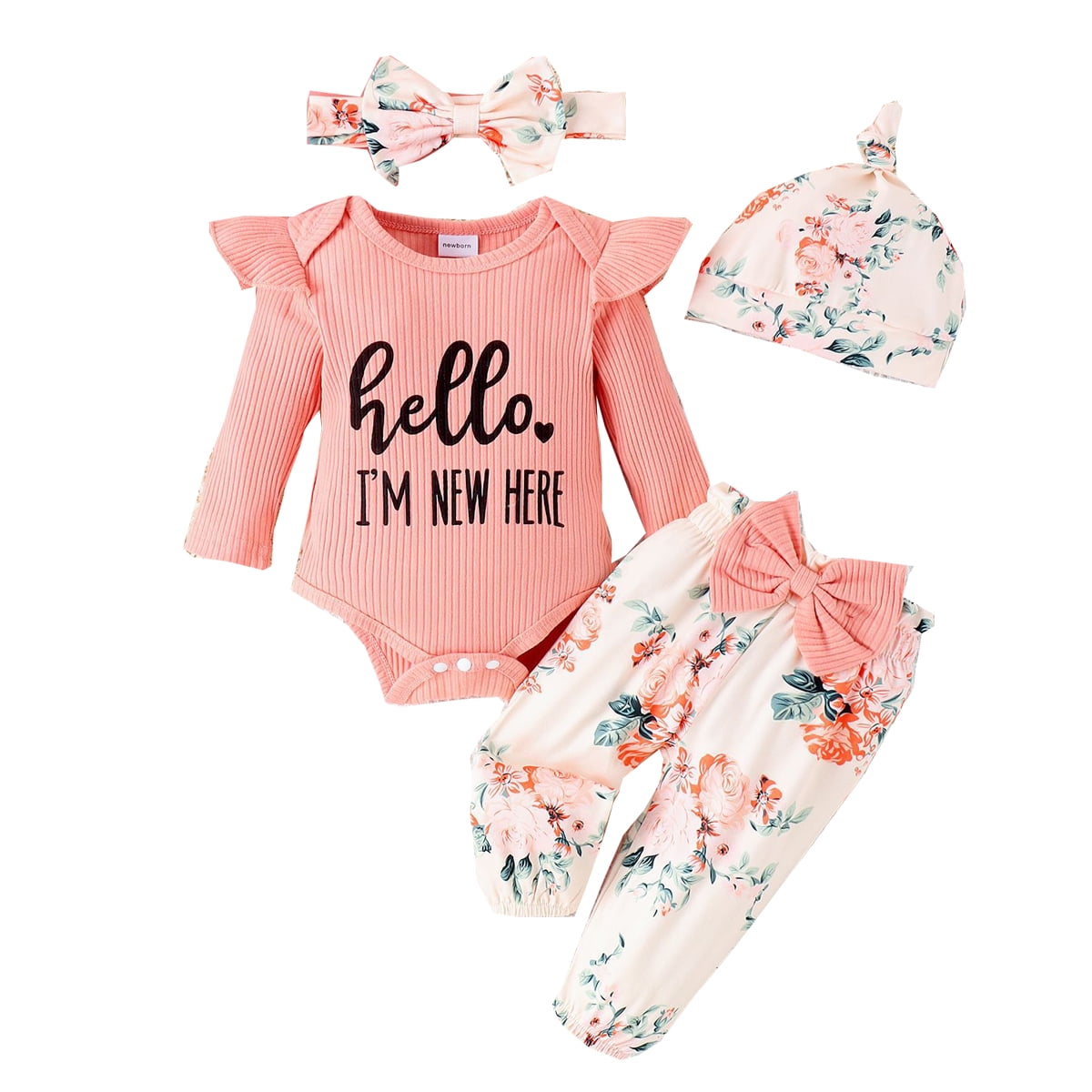 Emy Dola Baby Girl 4Pcs Clothes Set Newborn Infant Ruffle Ribbed Romper ...