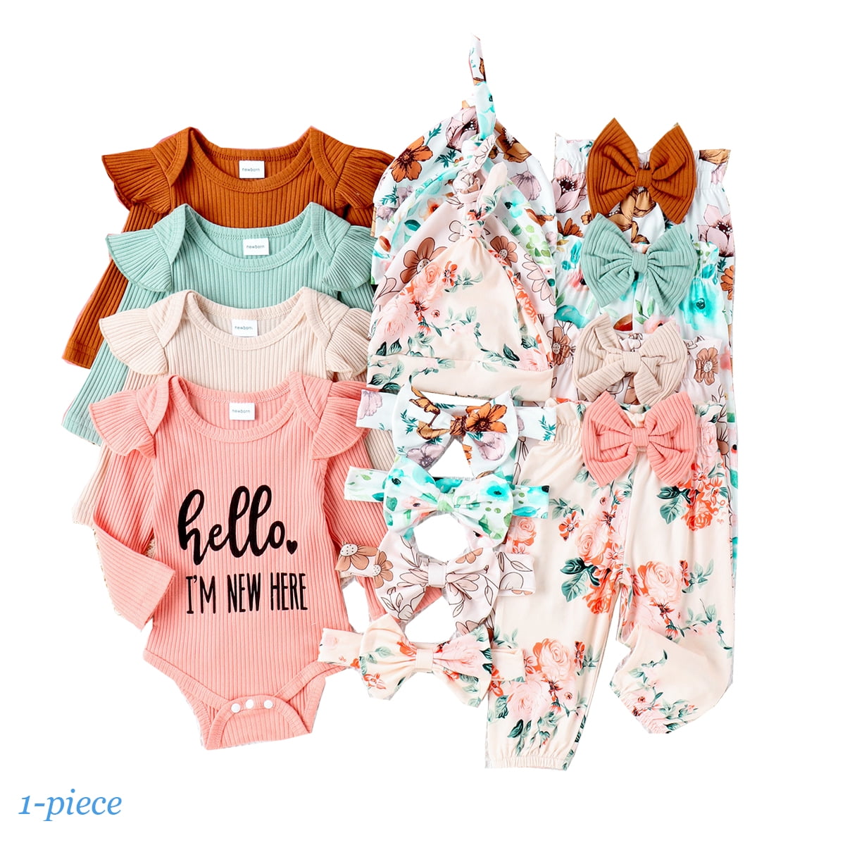 Emy Dola Baby Girl 4Pcs Clothes Set Newborn Infant Ruffle Ribbed Romper ...