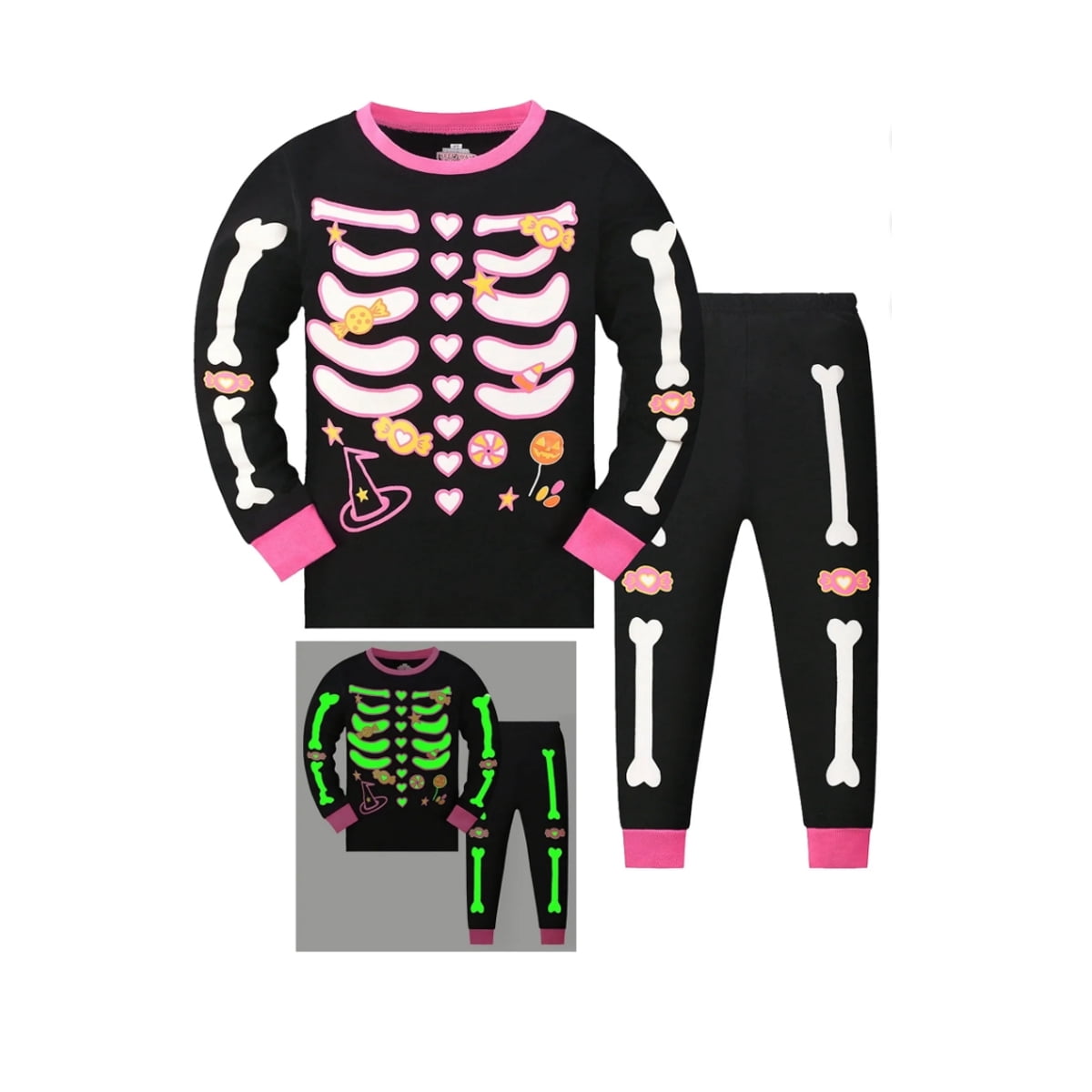 Emy Dola Boy Girls Halloween Pajamas Glow in The Dark Skeleton Pjs 2 ...