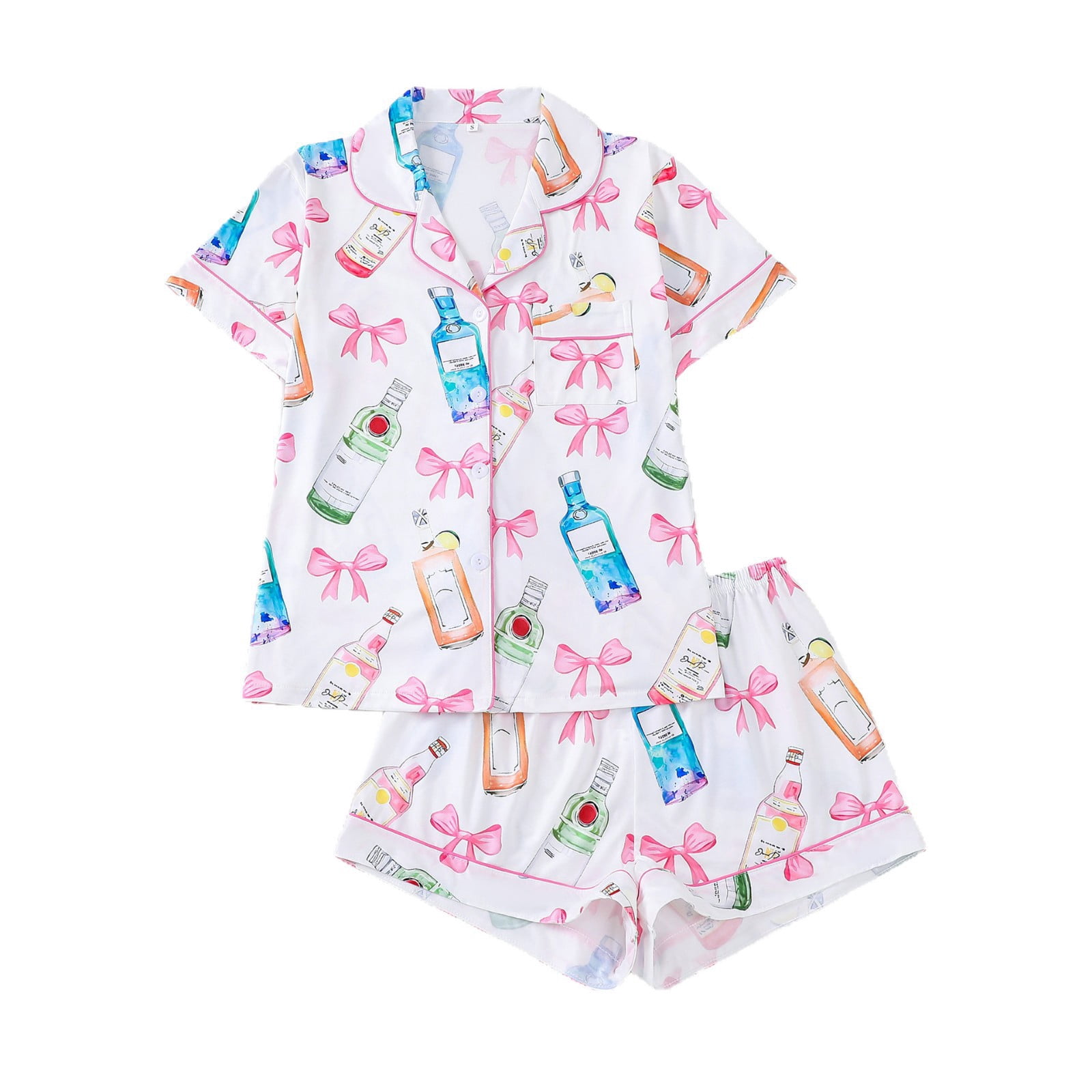 Emy Dola Funny Graphic Pajamas for Women Button Down Short Sleeve Top ...