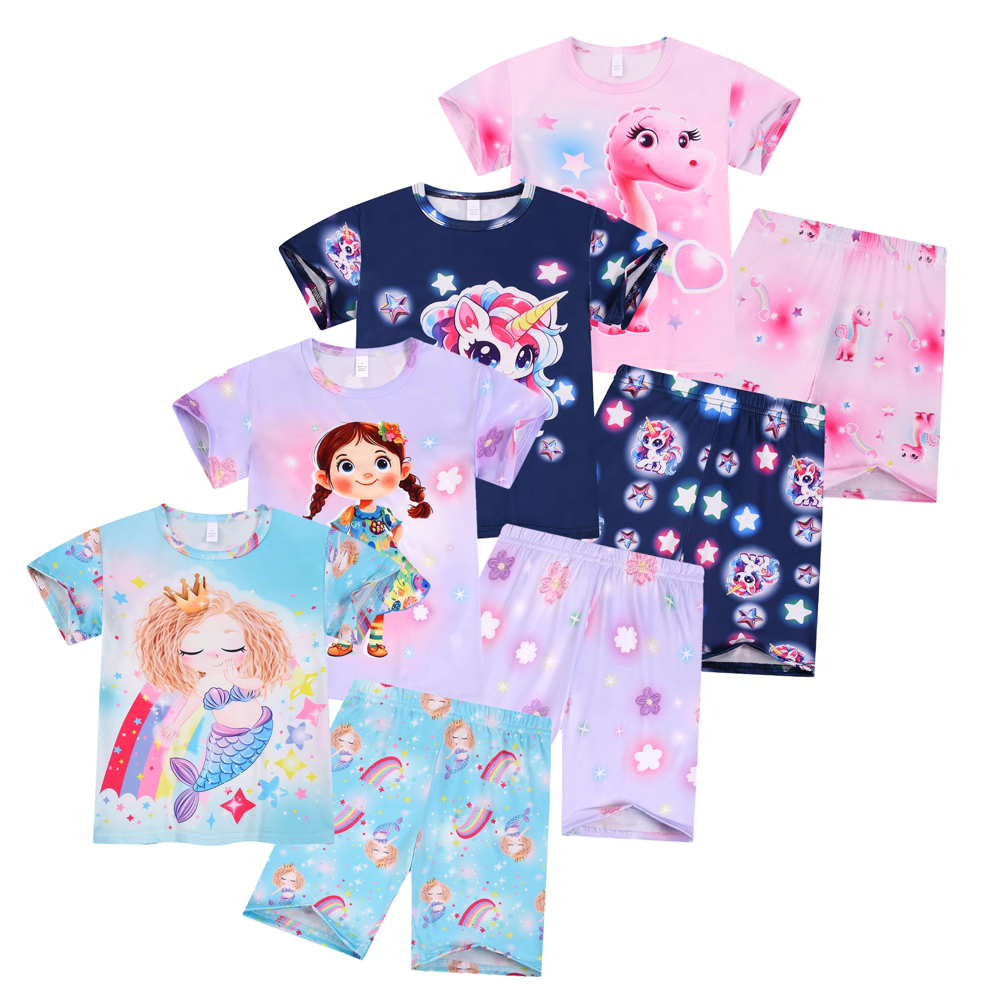 Emy Dola Girls 3D Printed Pajamas Set Kids Mermaid Princess Sleepwear 3 ...