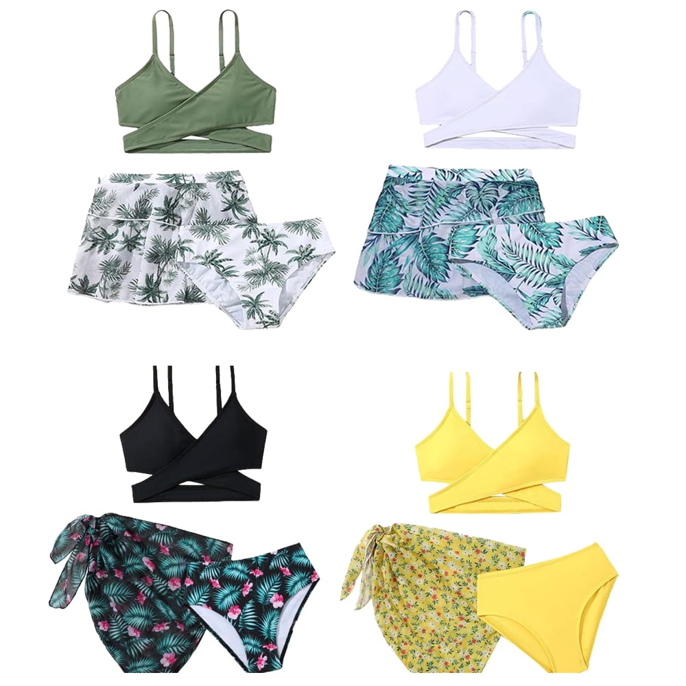Emy Dola Girls Criss Cross Bikini Swimsuits 3-Piece Tropical Bathing ...