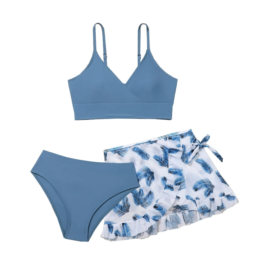 Emy Dola Girls Swimsuits 3 Piece Padded Bathing Suit Solid Bikini ...