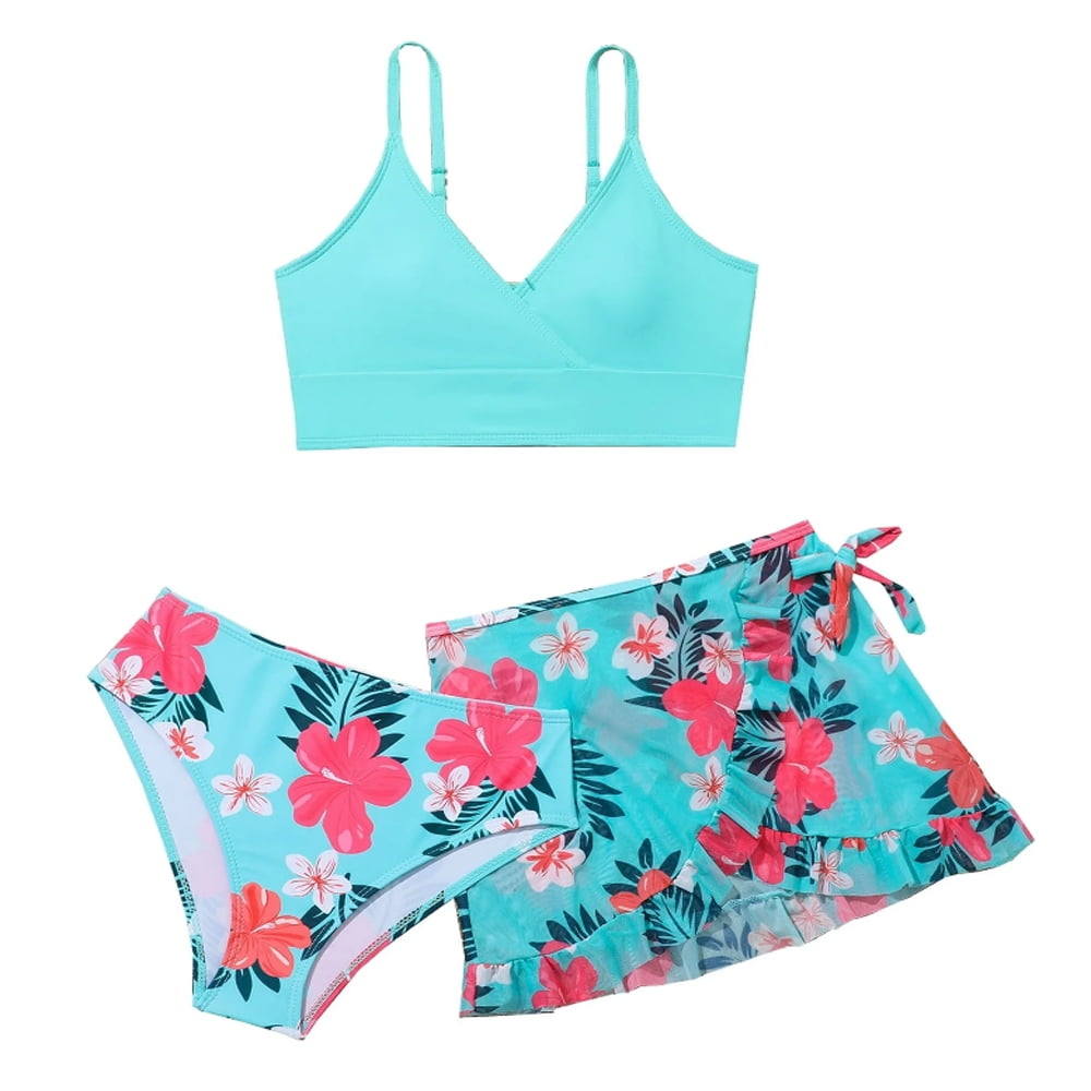 Emy Dola Girls Swimsuits 3 Piece Padded Bathing Suit Solid Bikini ...