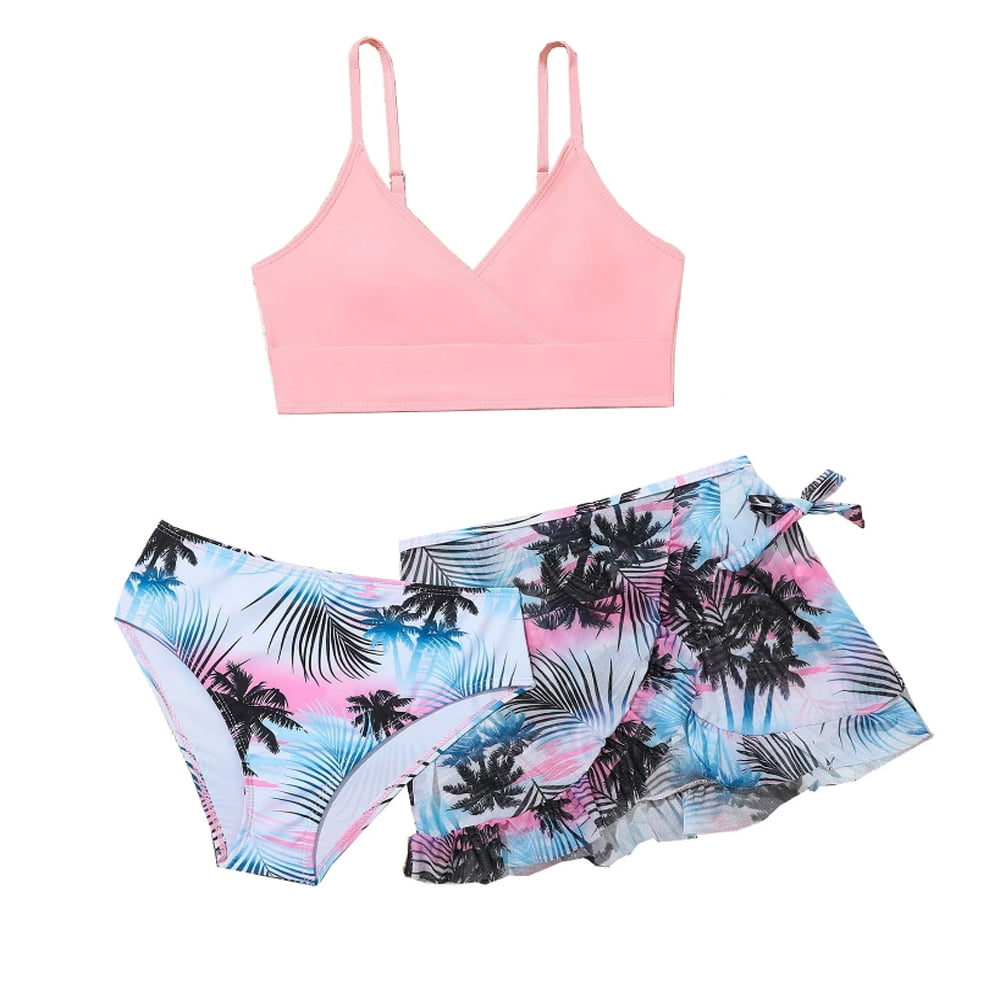 Emy Dola Girls Swimsuits 3 Piece Padded Bathing Suit Solid Bikini ...