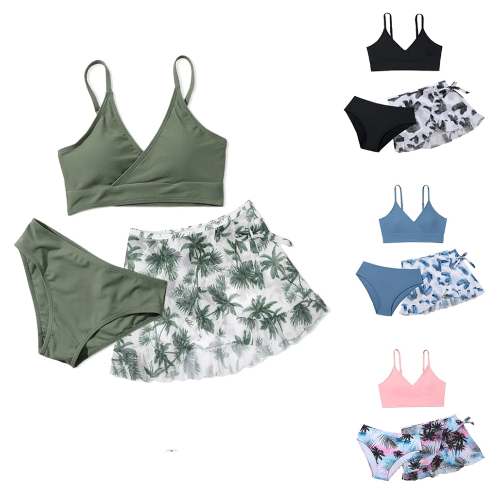 Emy Dola Girls Swimsuits 3 Piece Padded Bathing Suit Solid Bikini ...