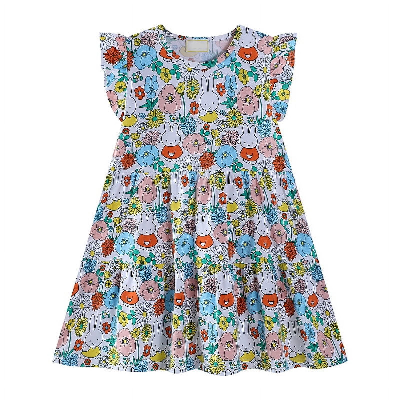 Emy Dola Little Girls Ruffle Sleeve Dress Tiered Swing A-Line Twirly ...