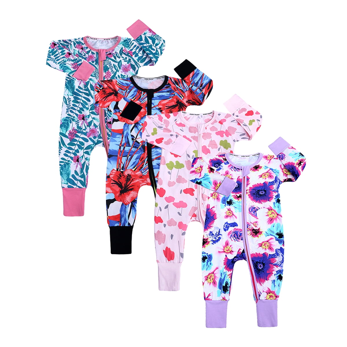 Emy Dola Newborn Baby Girls Soft Cotton One-Piece Pajamas, 2 Way Zipper Baby Sleeper, Toddler ...