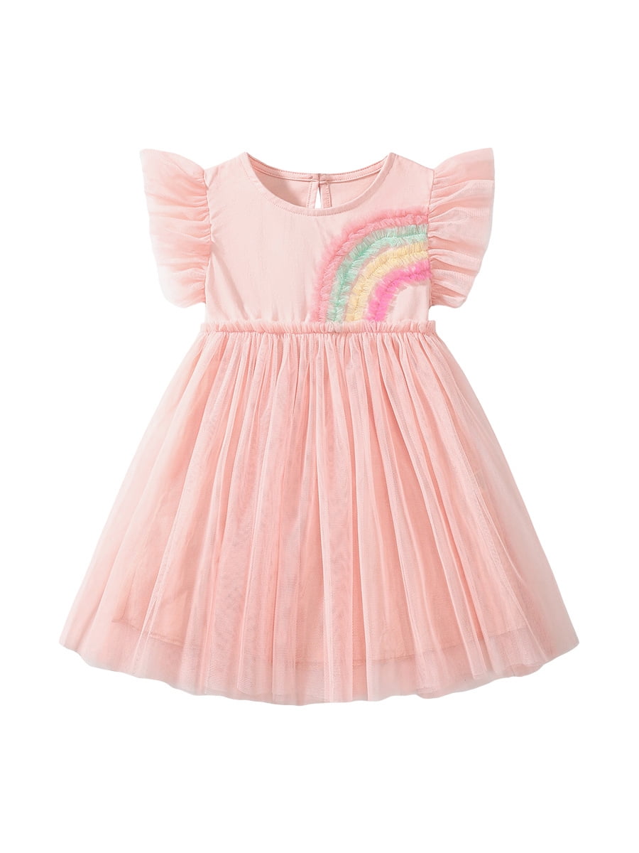 Emy Dola Tollder Girls Ruffle Sleeve Tulle Dresses For 1-8 Years Summer ...