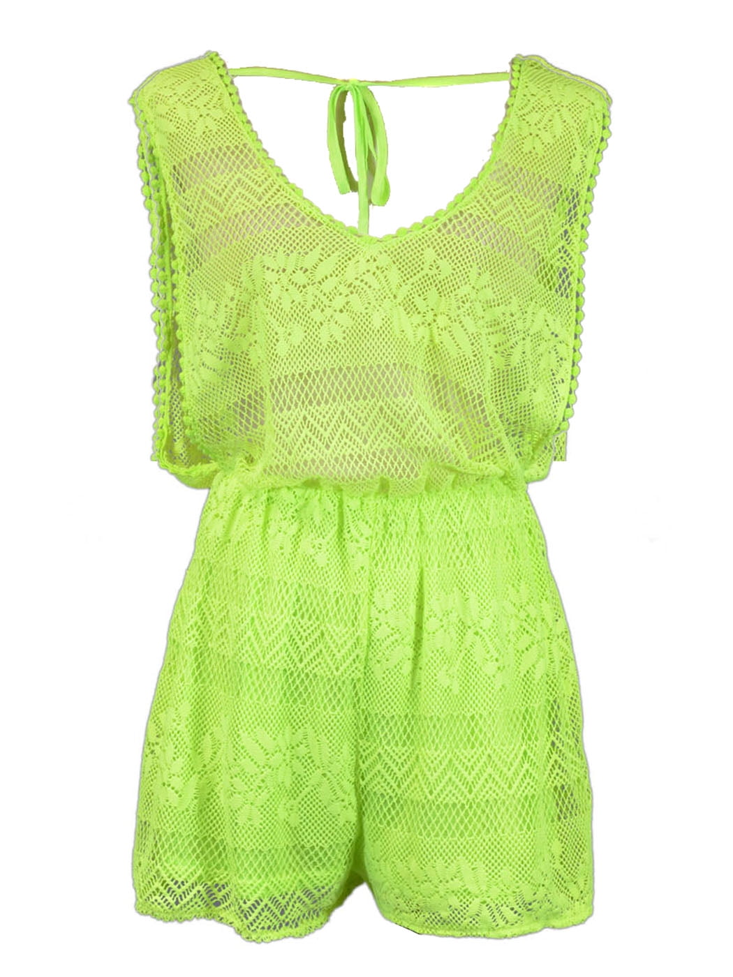 En Creme Electric Summer Fun Beachy Open Side Slit Floral Lace Romper ...